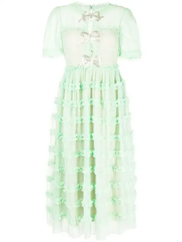 Saloni Camille Ruffled Midi Dress In Green - 55% Off | Editorialist