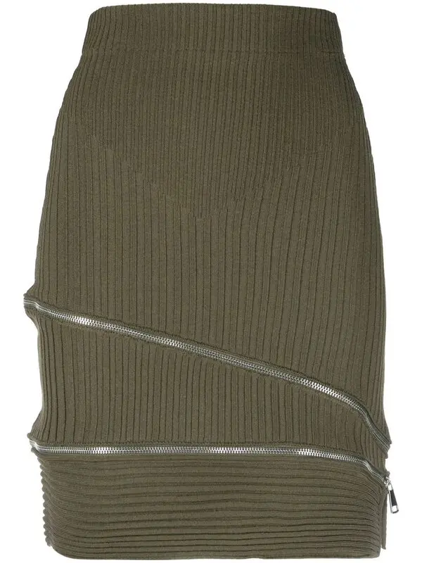 ANDREĀDAMO Zip-detail Ribbed Knit Skirt - Green