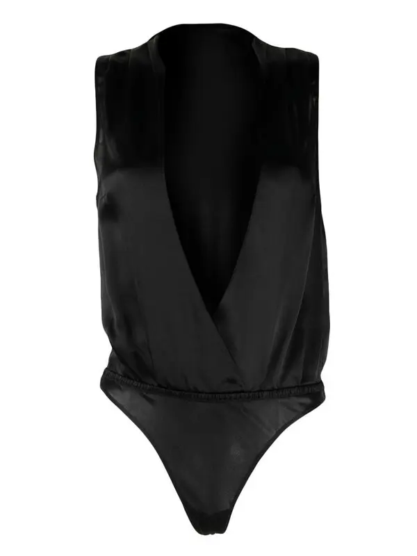 MAISON CLOSE V-neck Silk Bodysuit - Black