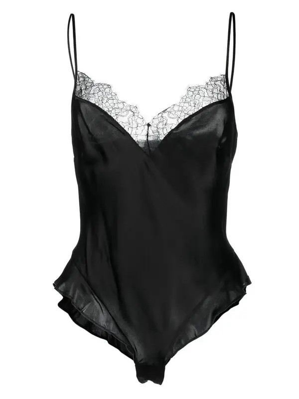 MAISON CLOSE Lace-trimmed Silk Body - Black