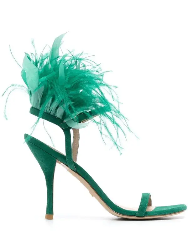STUART WEITZMAN Plume 100mm Feather-detail Sandals - Green