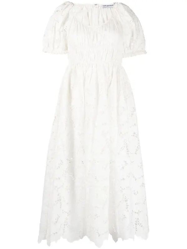 SELF-PORTRAIT Flared Lace Midi Dress