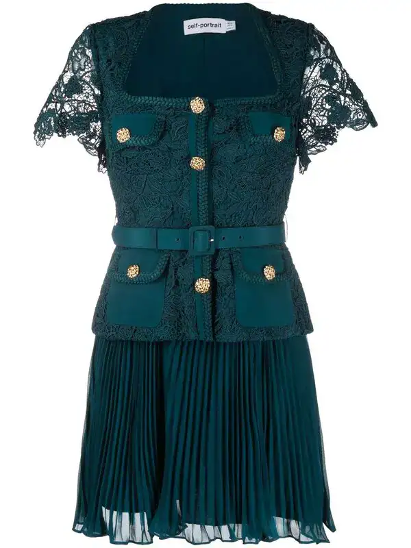 Self-Portrait Lace Bodice Mini Dress In Green - 43% Off | Editorialist