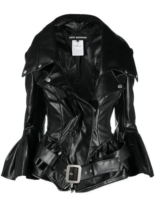 Junya Watanabe Faux-leather Fitted Coat With Flared Hem