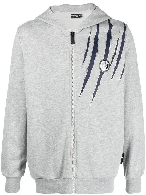 PLEIN SPORT Scratch-print Zipped Hoodie - Grey
