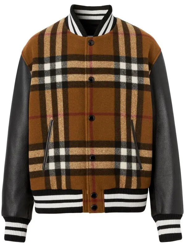 Burberry Checked Leather-sleeve Bomber Jacket