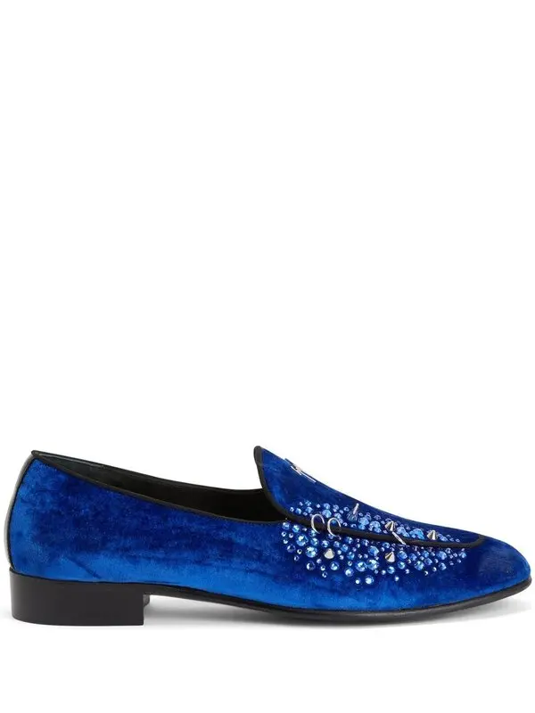 GIUSEPPE ZANOTTI Velvet Rhinestone Loafers - Blue