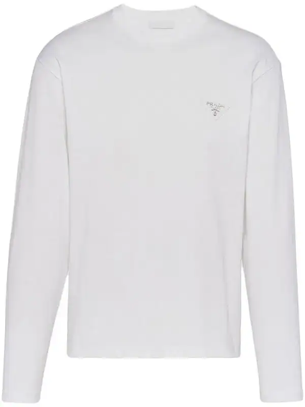 Prada Logo-Patch Long-Sleeve T-Shirt - White | Editorialist