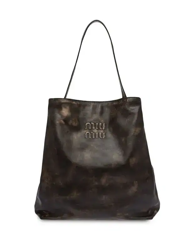 Miu Miu Embossed Logo Tote Bag - Brown | Editorialist