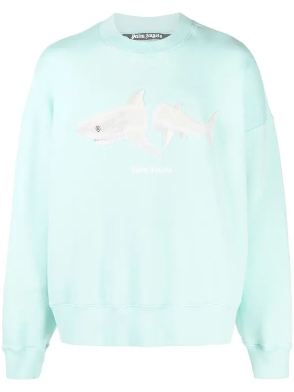 Palm Angels Broken Shark Cotton Sweatshirt - Blue