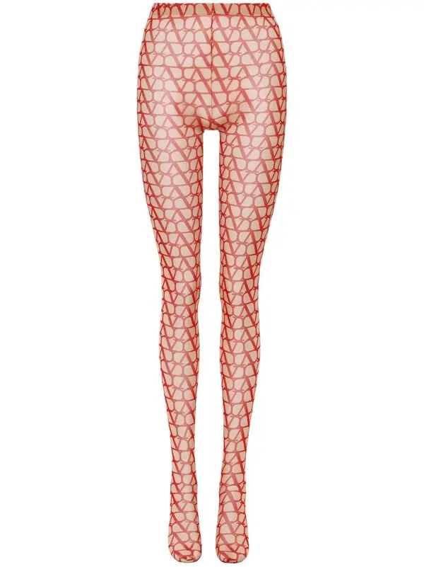 Valentino Garavani Toile Iconographe Tulle Tights - Neutrals