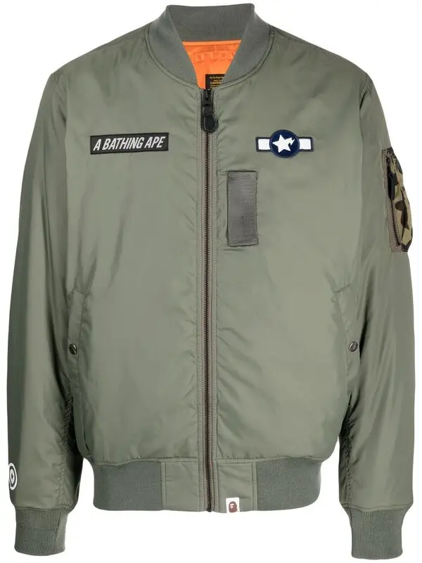 A BATHING APE® Logo-patch Padded Bomber Jacket - Green | Editorialist