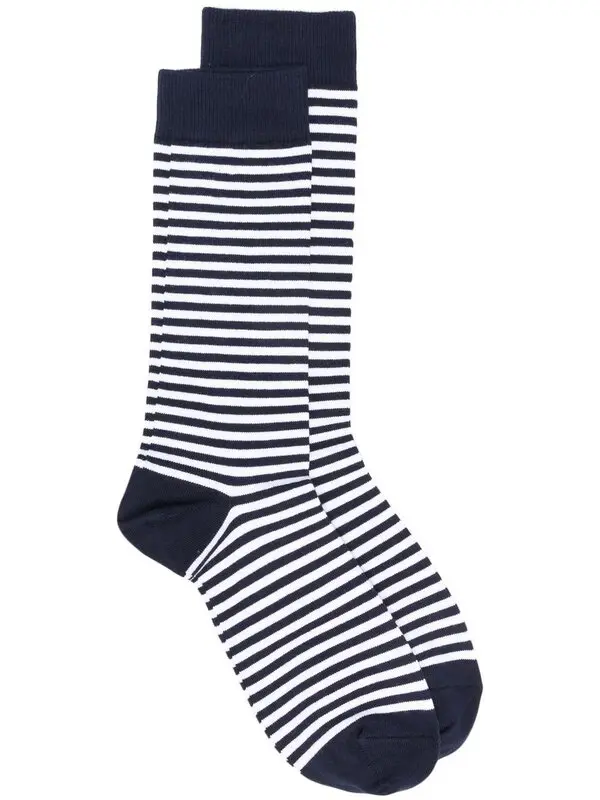 Sunspel Striped Logo-print Socks - White