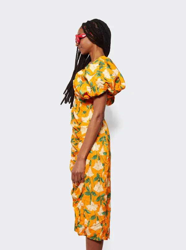 Agua Bendita Camelia Floral Printed Midi Dress - Orange