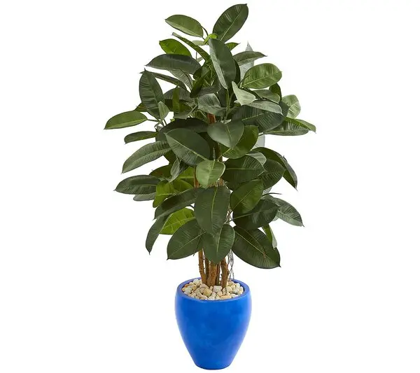 NEARLY NATURAL 53' Artificial Rubber Tree In Planter By