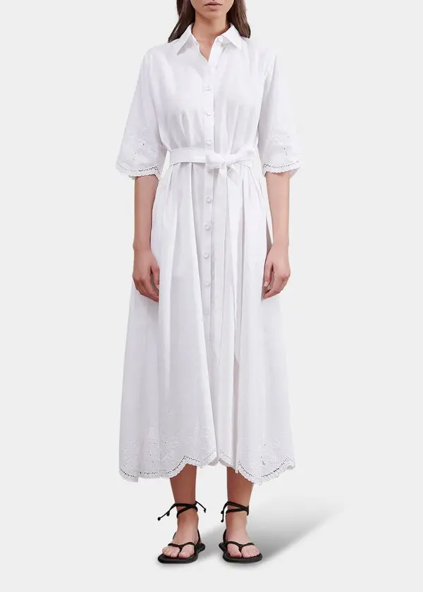 Buy Evi Grintela Valerie Floral-embroidered Scallop Belted Linen Shirtdress - White At 70% Off ...