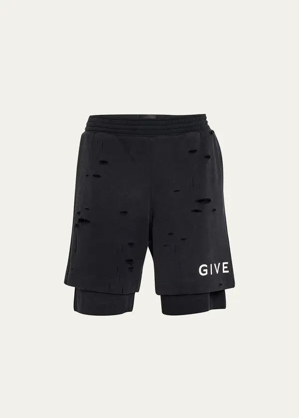 Givenchy Destroyed Logo Sweat Shorts - Faded Black | Editorialist