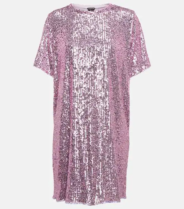 Tom Ford Sequin T-Shirt Mini Dress In Pink - 40% Off | Editorialist