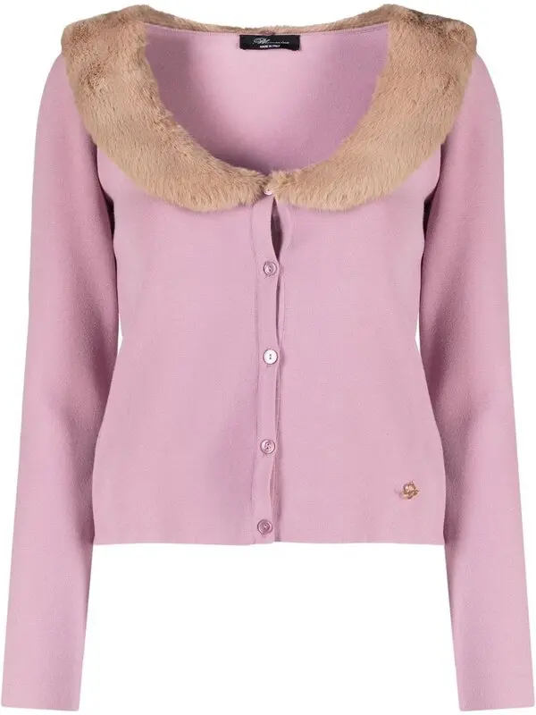 Blumarine Faux-shearling Collar Cardigan