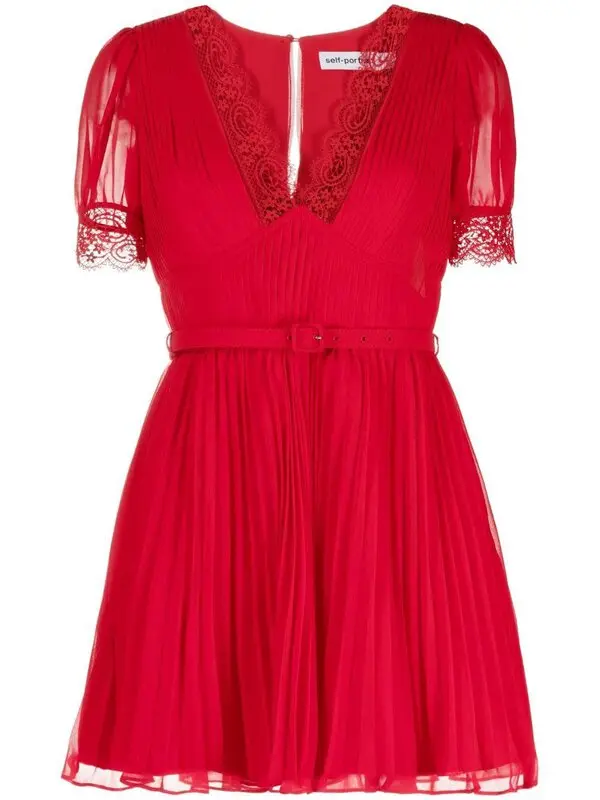 SELF-PORTRAIT Lace-trim A-line Mini Dress - Red