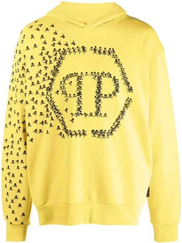 Philipp Plein Skull And Bones Cotton Hoodie - Yellow
