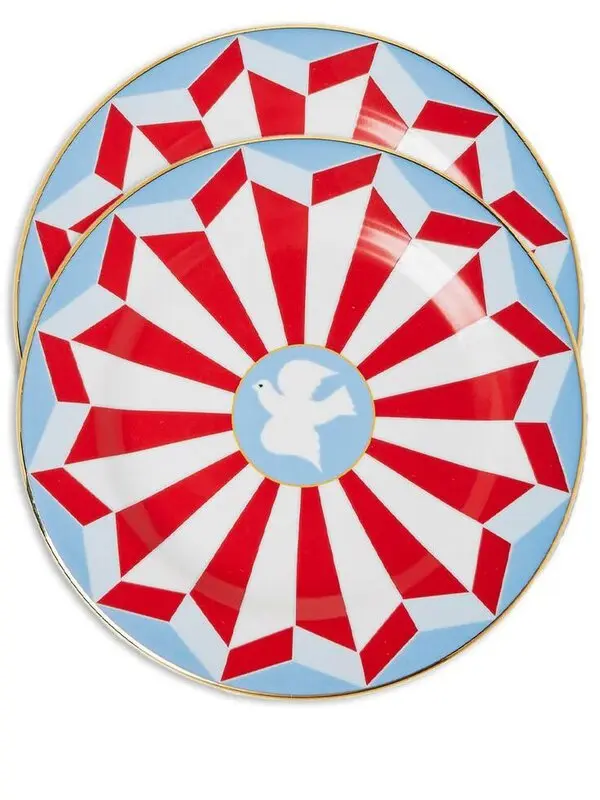La DoubleJ Roman Dove Vino-print Dessert Plates - Blue