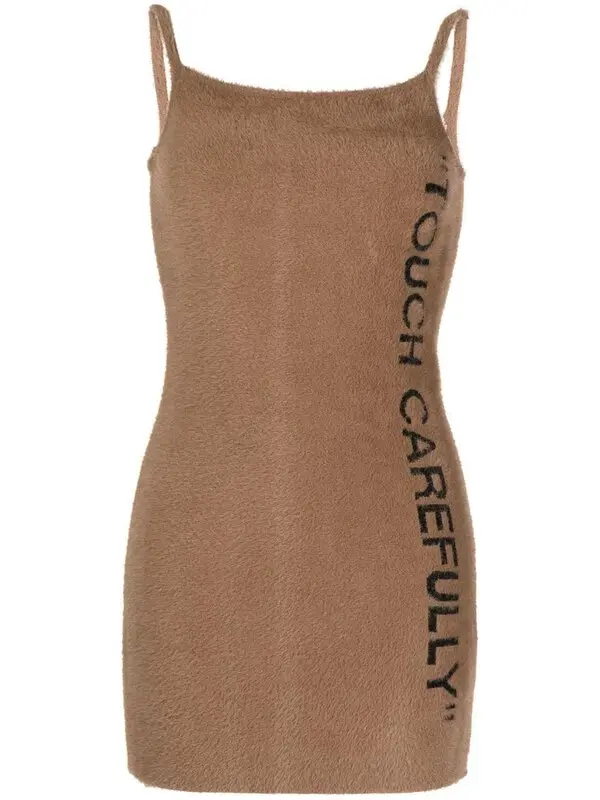Off-White Quote Pencil Mini Dress - Brown