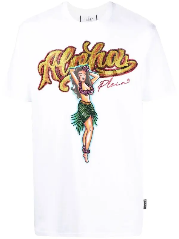 Philipp Plein Graphic-print Crystal-embellished T-shirt - White