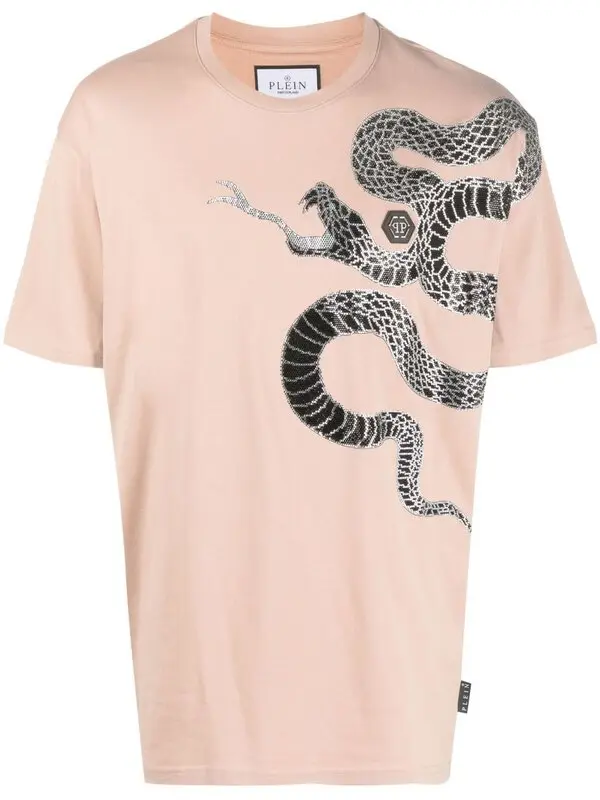 Philipp Plein Embellished Snake-print T-shirt - Neutrals