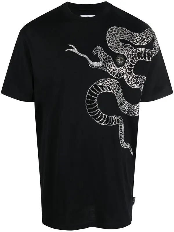 Philipp Plein Embellished Snake-print T-shirt - Black