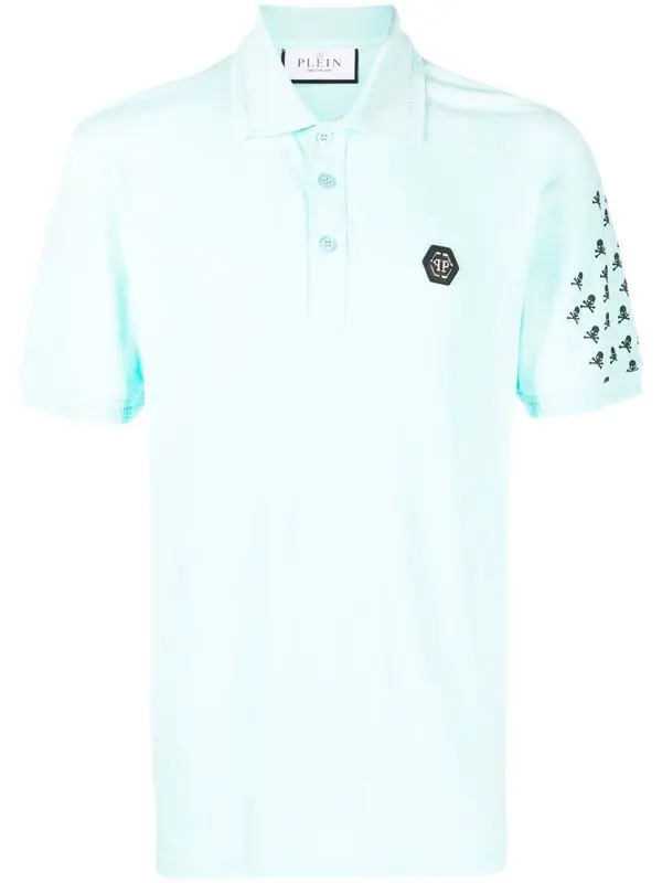 Philipp Plein Skull And Bones Cotton Polo Shirt - Blue