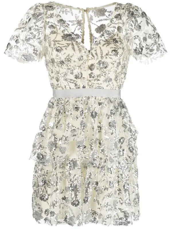 SELF-PORTRAIT Sequined Tiered Minidress