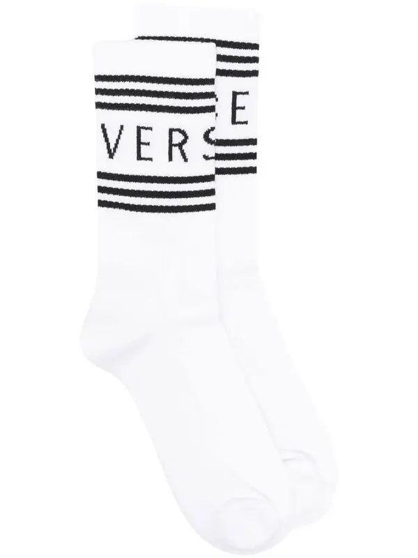 Versace 90s Vintage Logo Crew Socks - White