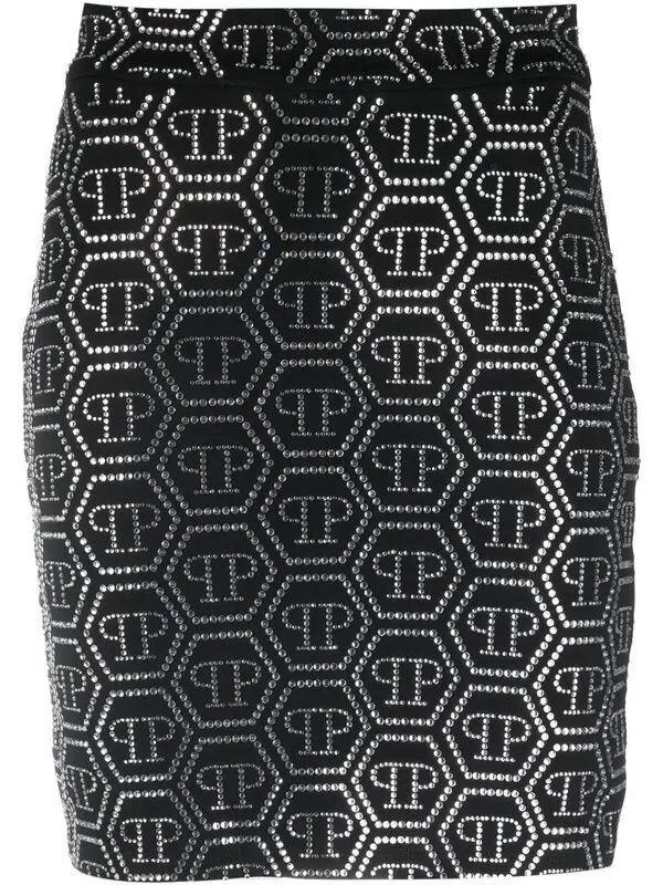 Philipp Plein Crystal-embellished Monogram Mini Skirt
