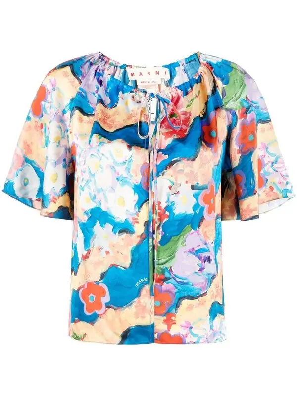 Marni Floral-print Short-sleeve Blouse