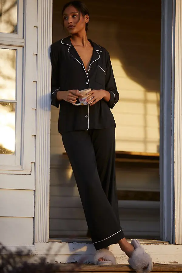 Eberjey Gisele Long-sleeve Pajama Set - Black