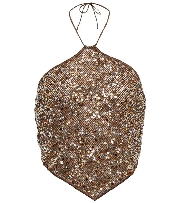 Oseree Netquins Sequined Halterneck Top