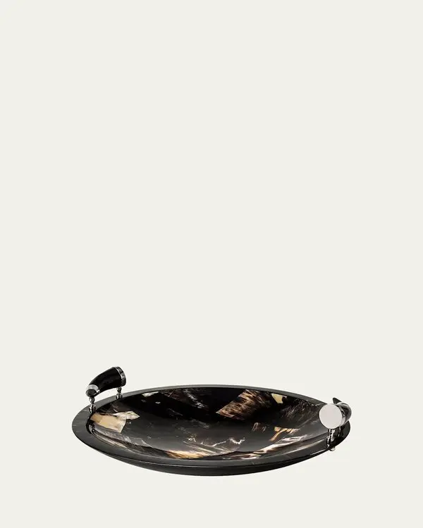 LADORADA Round Horn Veneer Platter With Horn Handles