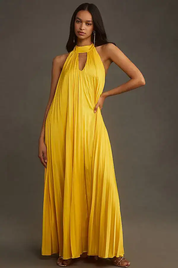 women's denim halter dress Denim Halter Pleat Dress main image 1
