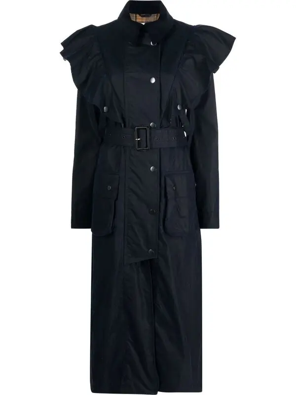 Chloé X Barbour Ruffled Trench Coat - Blue | Editorialist
