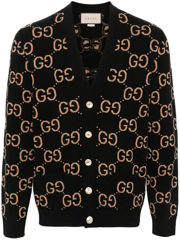 Gucci Gg-motif Wool Cardigan - Black