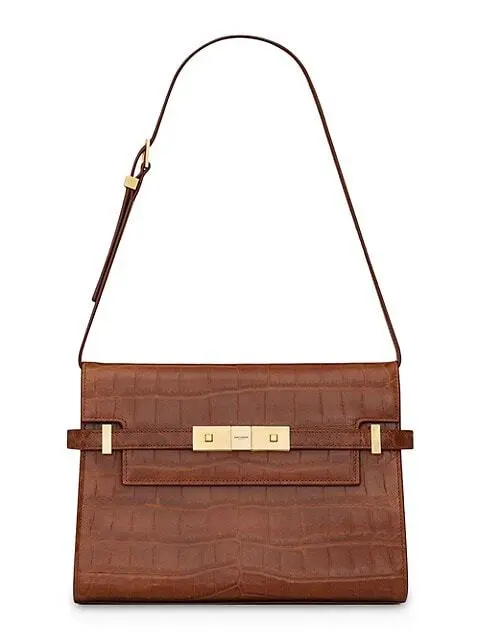 manhattan small shoulder bag in shiny crocodile embossed leather