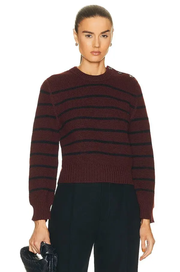 Bottega Veneta Striped Rib Knit Sweater - Merlot & Midnight Blue