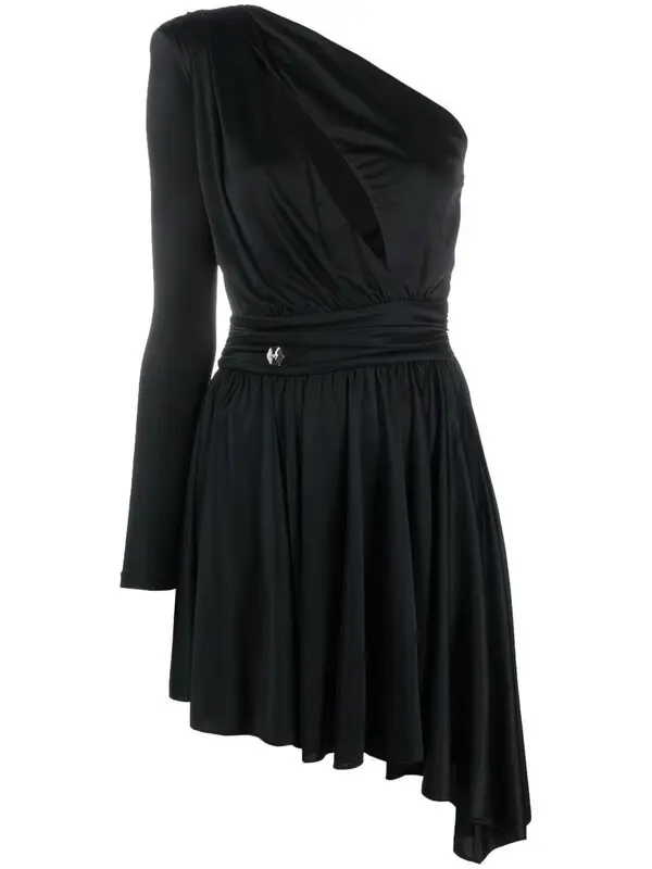 Philipp Plein Pleated One-shoulder Dress - Black