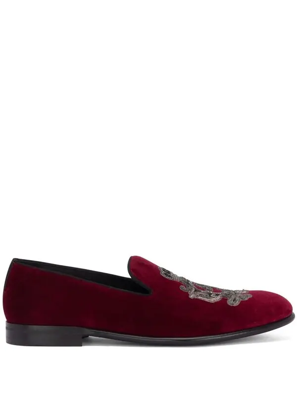 Dolce & Gabbana Embroidered Velvet Slippers - Red