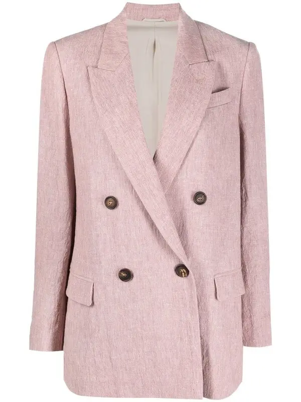 Brunello Cucinelli Double-breasted Linen Blazer - Pink
