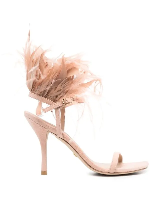 STUART WEITZMAN Plume 100 Feather-trimmed Sandals - Pink