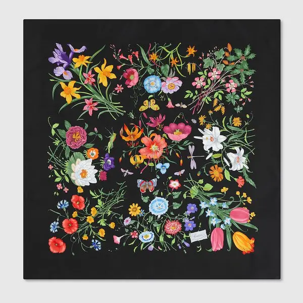 Gucci Printed Silk Twill Carré Silk - Black