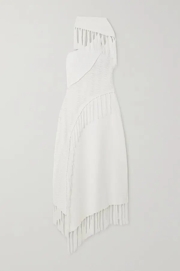 Cult Gaia Saida One-Shoulder Asymmetric Tasseled Pointelle-Knit Midi Dress  - Unknown | Editorialist