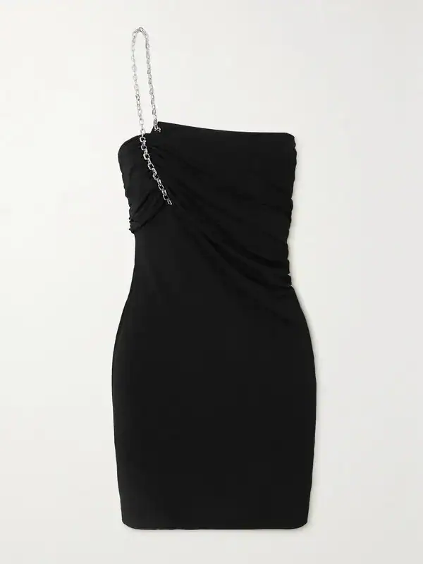 Givenchy One-Shoulder Chain-Embellished Mini Dress Black 50